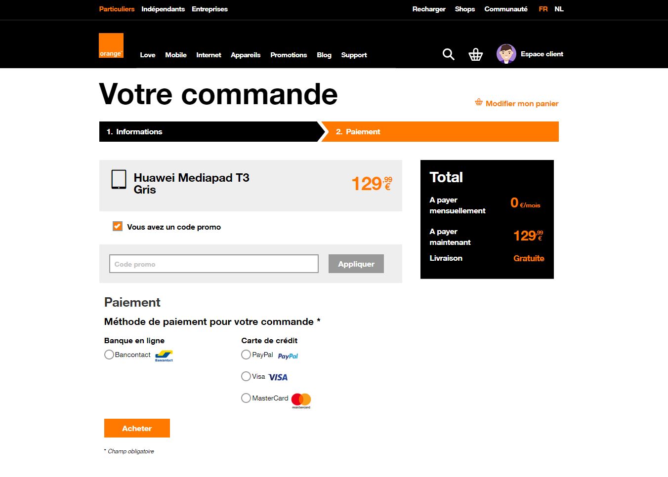 Code promo Orange : - €10 en décembre 2025 (Belgique)